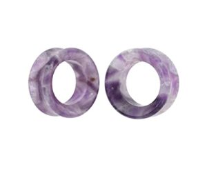 mystic metals body jewelry pair of amethyst stone double flare concave tunnels (stn-652) (00g (10mm))