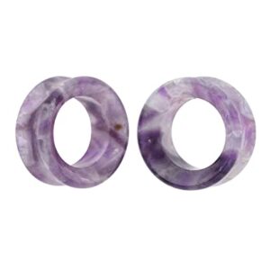 Mystic Metals Body Jewelry Pair of Amethyst Stone Double Flare Concave Tunnels (STN-652) (00g (10mm))