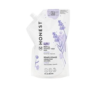 the honest company 2-in-1 cleansing shampoo + body wash refill pouch | gentle for baby | naturally derived, tear-free, hypoallergenic | lavender calm, 32 fl oz