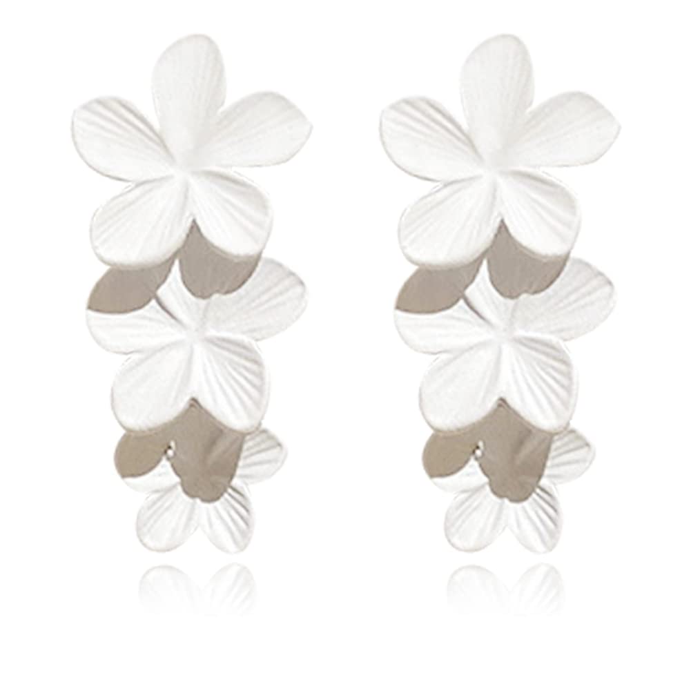 MIGUO STORE Bohemian Style Unique Baking Varnish Three-dimensional Flower Earrings Chic Seaside Holiday Drop Dangle Earrings For Women (WHITE Three-dimensional Flower Earrings)