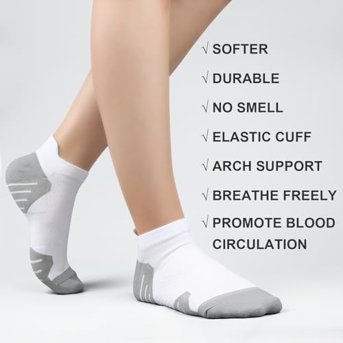 PAPLUS Ankle Compression Socks for Women 6 Pairs, Low Cut Womens Running Socks with Arch Support, White, S/M