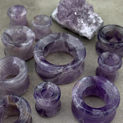 Mystic Metals Body Jewelry Pair of Amethyst Stone Double Flare Concave Tunnels (STN-652) (00g (10mm))