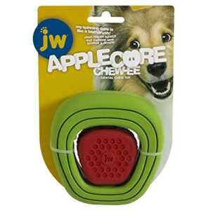 jw chew-ee dental dog chew toy; cleans your pet's teeth and gums as they play; add their favorite flavors, apple core