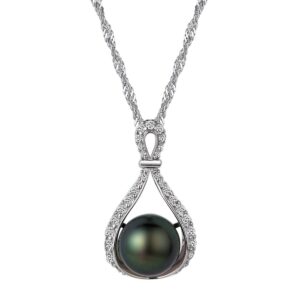 red lychee south sea cultured black pearl necklace for women 9-10 mm round aaaa quality genuine tahitian pearl pendant necklaces gift for wife mom daughter