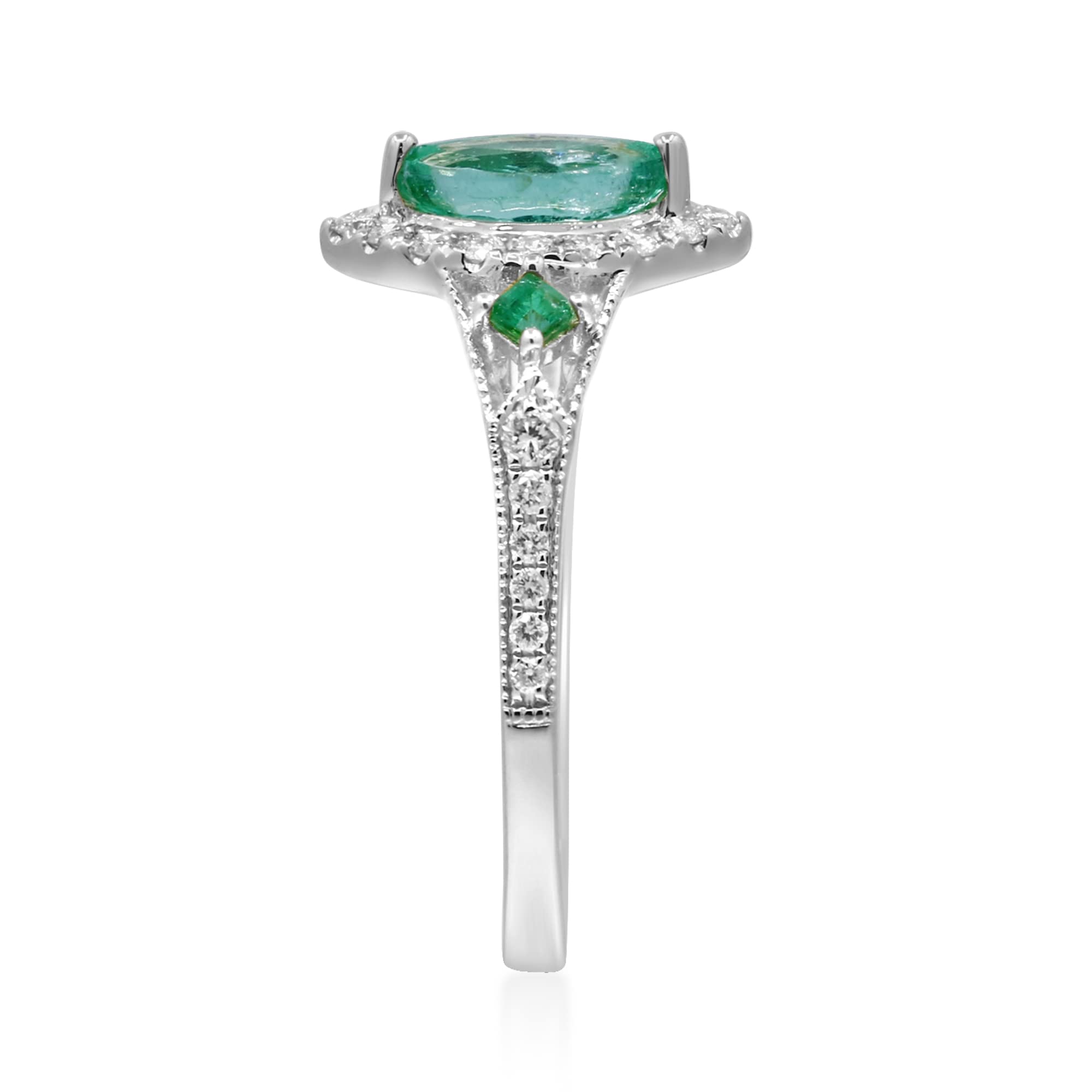 Gin & Grace 14K White Gold Natural Zambian Emerald Ring with Natural Diamonds for women | Ethically, authentically & organically sourced Marquise, Square-Cut Emerald hand-crafted jewelry for her.