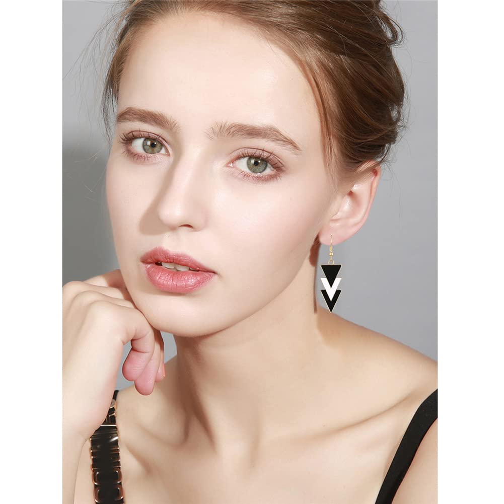 MIGUO STORE Boho Unique Fashion Personality Black White Triangle Drop Oil Dangle Drop Earrings Elegant Geometry Charm Drop Earrings for Women (Black White Triangle Drop Oil)