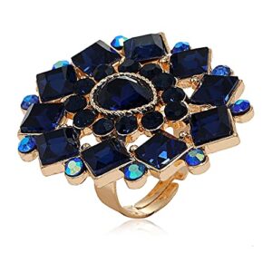 exaggerated blue cz statement ring for women fashion round princess cut teardrop cubic zirconia cluster expandable adjustable big band rings comfort fit delicate christmas jewelry golden tone