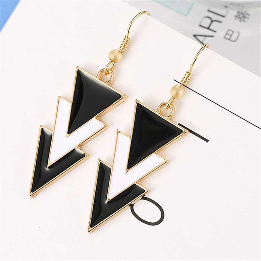 MIGUO STORE Boho Unique Fashion Personality Black White Triangle Drop Oil Dangle Drop Earrings Elegant Geometry Charm Drop Earrings for Women (Black White Triangle Drop Oil)