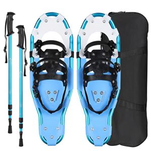 tlgreen 3-in-1 snowshoes for men women youth kids, aluminum alloy snow shoes with trekking poles and carrying bag, lightweight snow shoes easy to wear, size 25''/30''