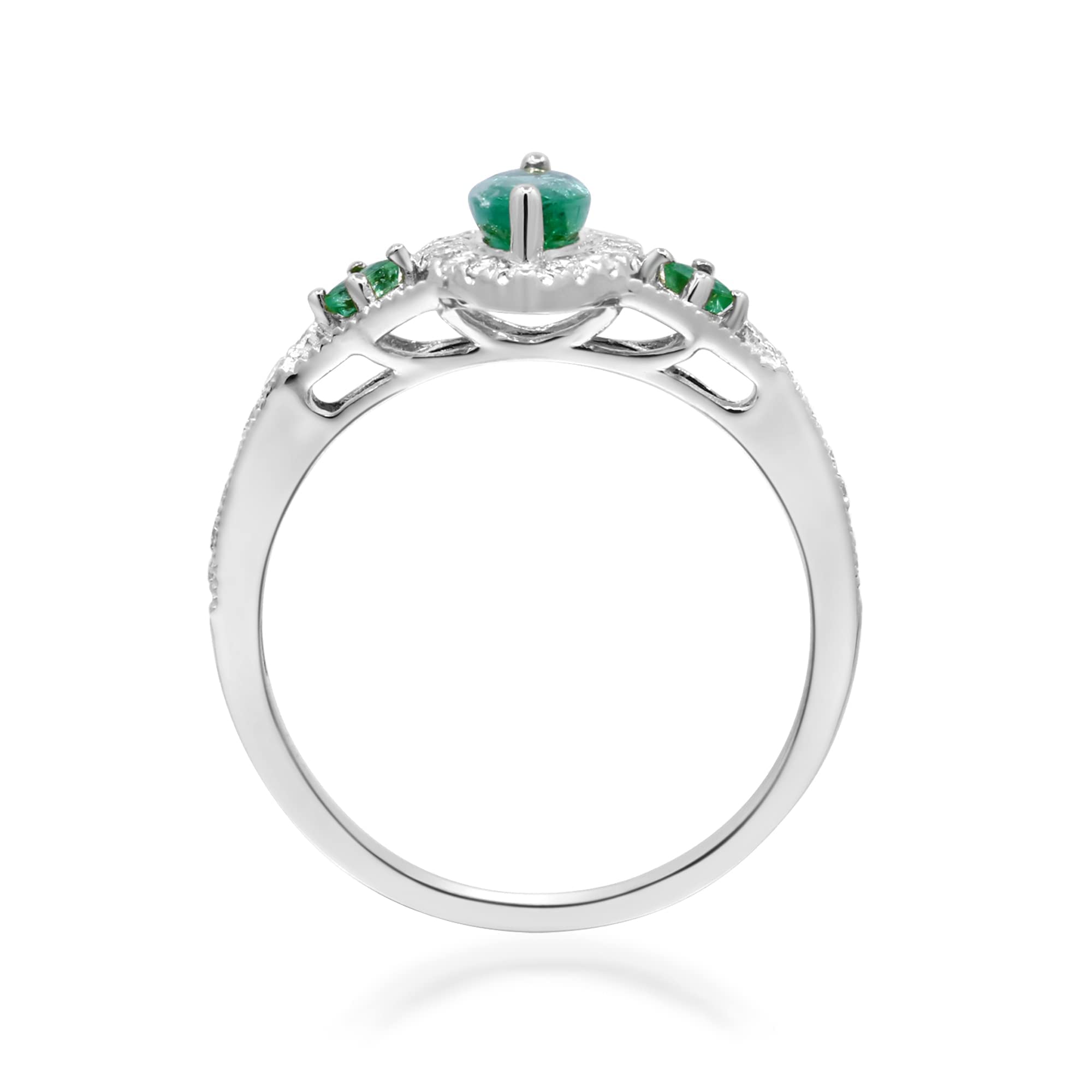 Gin & Grace 14K White Gold Natural Zambian Emerald Ring with Natural Diamonds for women | Ethically, authentically & organically sourced Marquise, Square-Cut Emerald hand-crafted jewelry for her.