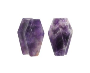 mystic metals body jewelry pair of amethyst stone coffin shaped double flare plugs (stn-651) (00g (10mm))