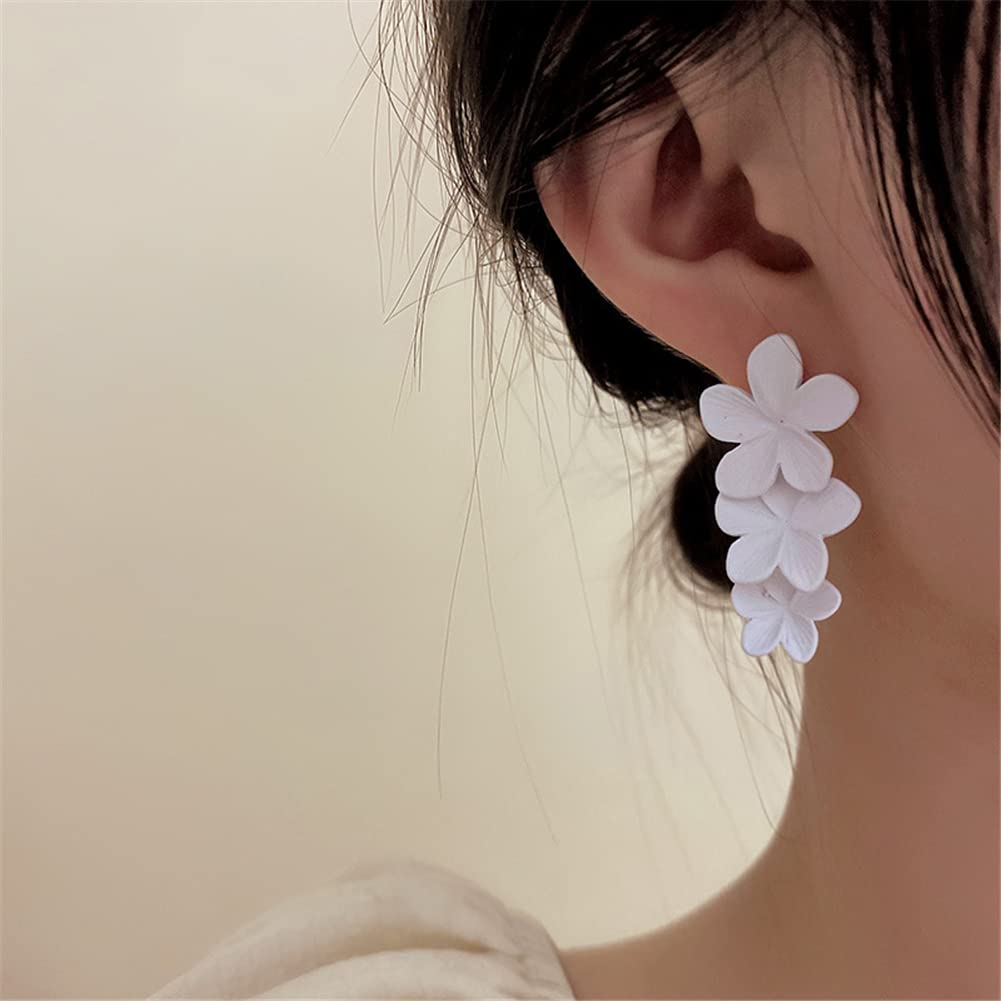 MIGUO STORE Bohemian Style Unique Baking Varnish Three-dimensional Flower Earrings Chic Seaside Holiday Drop Dangle Earrings For Women (WHITE Three-dimensional Flower Earrings)