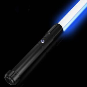 light saber with motion control, heavy dueling lightsaber smooth swing 12 rgb colors, 16 fonts sound light sabers sword, hilt fx lightsabers for adults kids christmas cosplay gift black e28