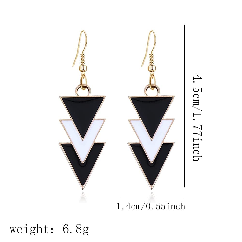 MIGUO STORE Boho Unique Fashion Personality Black White Triangle Drop Oil Dangle Drop Earrings Elegant Geometry Charm Drop Earrings for Women (Black White Triangle Drop Oil)