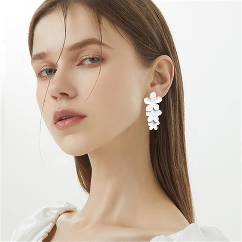 MIGUO STORE Bohemian Style Unique Baking Varnish Three-dimensional Flower Earrings Chic Seaside Holiday Drop Dangle Earrings For Women (WHITE Three-dimensional Flower Earrings)