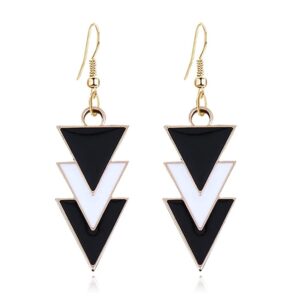 miguo store boho unique fashion personality black white triangle drop oil dangle drop earrings elegant geometry charm drop earrings for women (black white triangle drop oil)