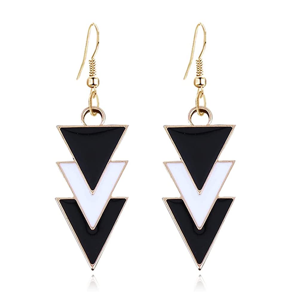 MIGUO STORE Boho Unique Fashion Personality Black White Triangle Drop Oil Dangle Drop Earrings Elegant Geometry Charm Drop Earrings for Women (Black White Triangle Drop Oil)