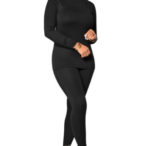 Mokoru Women's Tracksuit 2 Piece Outfits Turtleneck Long Sleeve Shirt Workout Jogger Legging Pants Set, Large, Black