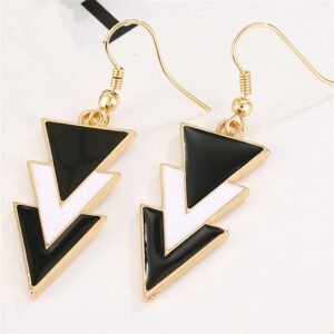 MIGUO STORE Boho Unique Fashion Personality Black White Triangle Drop Oil Dangle Drop Earrings Elegant Geometry Charm Drop Earrings for Women (Black White Triangle Drop Oil)