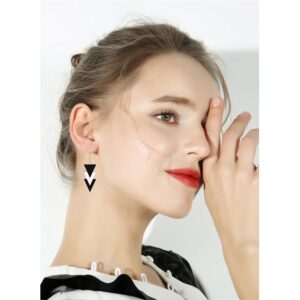 MIGUO STORE Boho Unique Fashion Personality Black White Triangle Drop Oil Dangle Drop Earrings Elegant Geometry Charm Drop Earrings for Women (Black White Triangle Drop Oil)