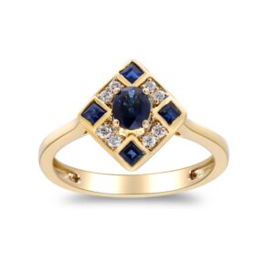 gin & grace 10k yellow gold with natural blue sapphire &natural diamond (i1) ring for women., metal gemstone, sapphire