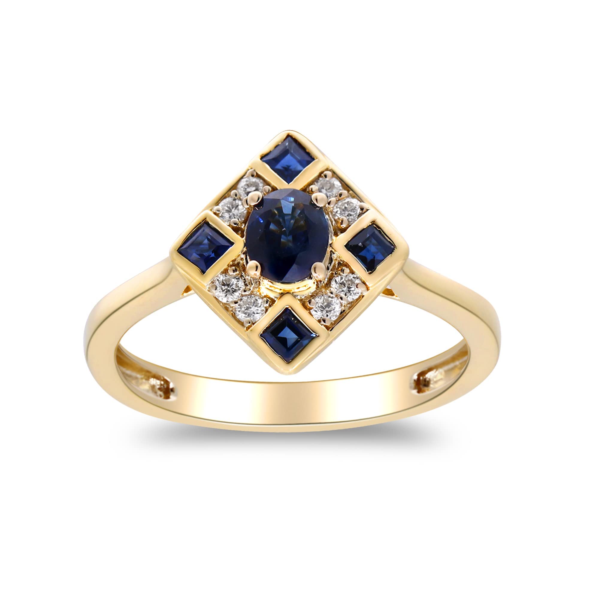 Gin & Grace 10K Yellow Gold With Natural Blue Sapphire &Natural Diamond (I1) Ring for Women., Metal gemstone, Sapphire