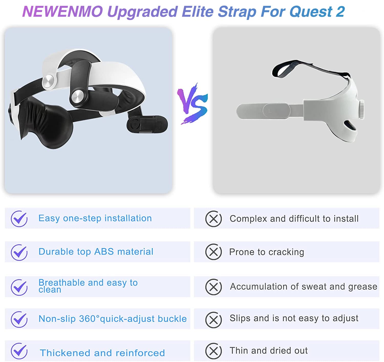 NEWENMO Adjustable Head Strap for Meta/Oculus Quest 2 Enhanced Support and Comfort, Upgraded Head Strap Reduce Head Pressure, Protective Head Strap for Quest 2 Accessories in VR