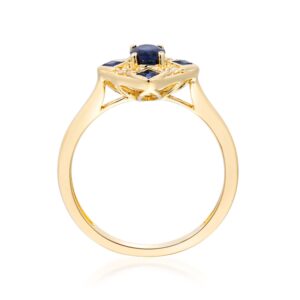 Gin & Grace 10K Yellow Gold With Natural Blue Sapphire &Natural Diamond (I1) Ring for Women., Metal gemstone, Sapphire