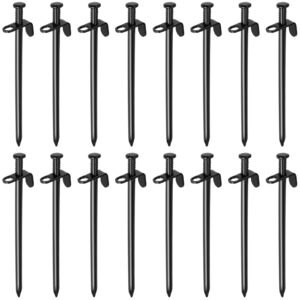 tent stakes heavy duty, sehoi 16 pack 8 inches forged steel tent pegs, multiuse tarp pegs camping stakes for camping canopy, lawn, snowfield, courtyard, grassland, black