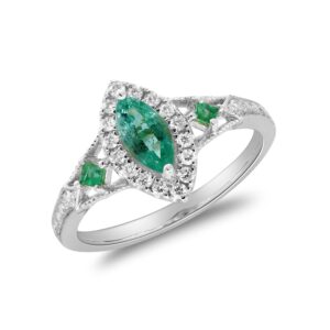 Gin & Grace 14K White Gold Natural Zambian Emerald Ring with Natural Diamonds for women | Ethically, authentically & organically sourced Marquise, Square-Cut Emerald hand-crafted jewelry for her.