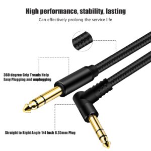 belipro 1/4 Inch TRS Instrument Cable 3Ft, 6.35mm TRS to 6.35mm TRS Stereo Audio Cable Male to Male Right-Angle-to-Straight for Electric Guitar, Bass, Keyboard,Mixer,Amplifier,Speaker,Equalizer...