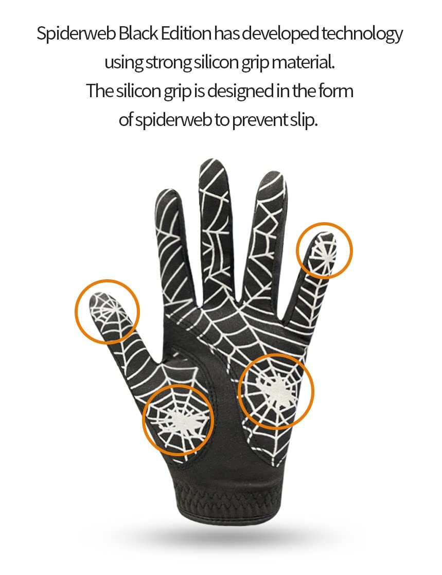 GOuft Spiderweb-Design Golf Glove Black Edition (for Men & Women) - Durable Suede: All Weather Golf Glove, Good Grip, Feel Soft/Comfort, and Long Lasting: Washable Glove (Gold/Black, 23, Left-Hand)