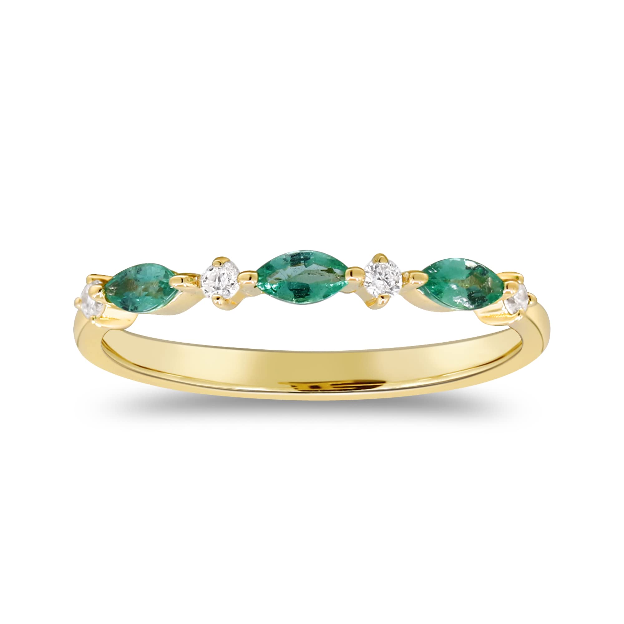 Gin & Grace 14K Yellow Gold Natural Zambian Emerald Ring with Natural Diamonds for women | Ethically, authentically & organically sourced Pear, Square-Cut Emerald hand-crafted jewelry for her.