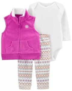 carter's baby girls' 3 piece vest little jacket set (purple/multi/snowflake, 6 months) pant set pant set