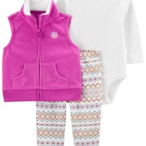 Carter's Baby Girls' 3 Piece Vest Little Jacket Set (Purple/Multi/Snowflake, 6 Months) pant set Pant Set