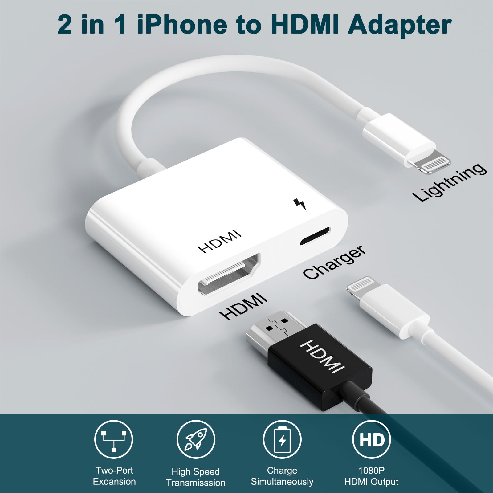 [Apple MFi Certified] HDMI Adapter for iPhone to TV, 1080p HD Digital AV Adapter (No Need Power, Plug and Play), Sync Screen Converter Compatibility with iPhone/iPad/HDTV, Projector, Monitor