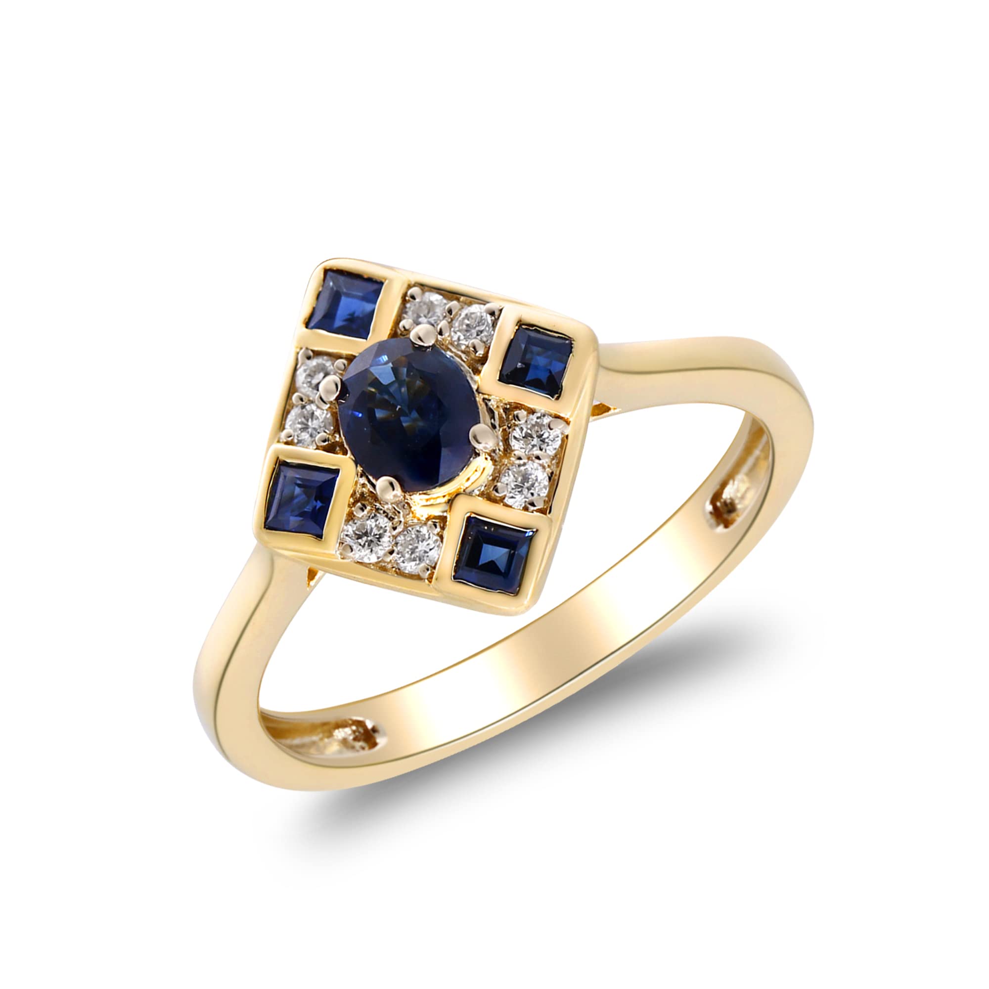 Gin & Grace 10K Yellow Gold With Natural Blue Sapphire &Natural Diamond (I1) Ring for Women., Metal gemstone, Sapphire