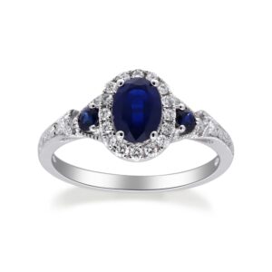 gin & grace women's 14k white gold with natural blue sapphire &natural diamond (i1) ring tw3319r-bs-9 9