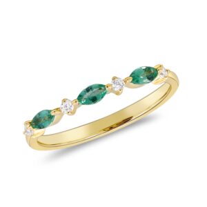 Gin & Grace 14K Yellow Gold Natural Zambian Emerald Ring with Natural Diamonds for women | Ethically, authentically & organically sourced Pear, Square-Cut Emerald hand-crafted jewelry for her.