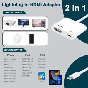 [Apple MFi Certified] HDMI Adapter for iPhone to TV, 1080p HD Digital AV Adapter (No Need Power, Plug and Play), Sync Screen Converter Compatibility with iPhone/iPad/HDTV, Projector, Monitor