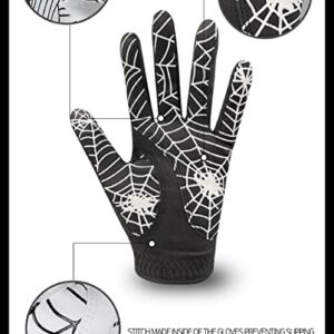 GOuft Spiderweb-Design Golf Glove Black Edition (for Men & Women) - Durable Suede: All Weather Golf Glove, Good Grip, Feel Soft/Comfort, and Long Lasting: Washable Glove (Gold/Black, 23, Left-Hand)