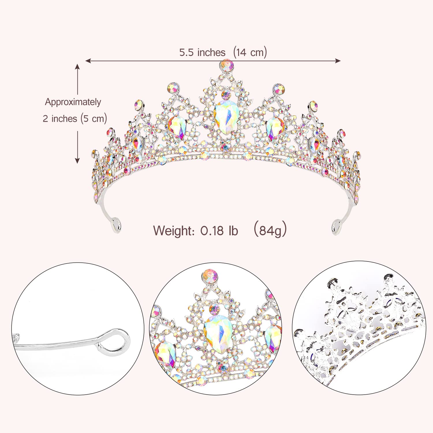 SuPoo Tiaras for Girls AB Silver Crown Crystal Princess Crown Headband Birthday Queen Rhinestone Shiny Tiara for Women Princess Decoration Quinceanera Crown for Wedding Party Prom Halloween