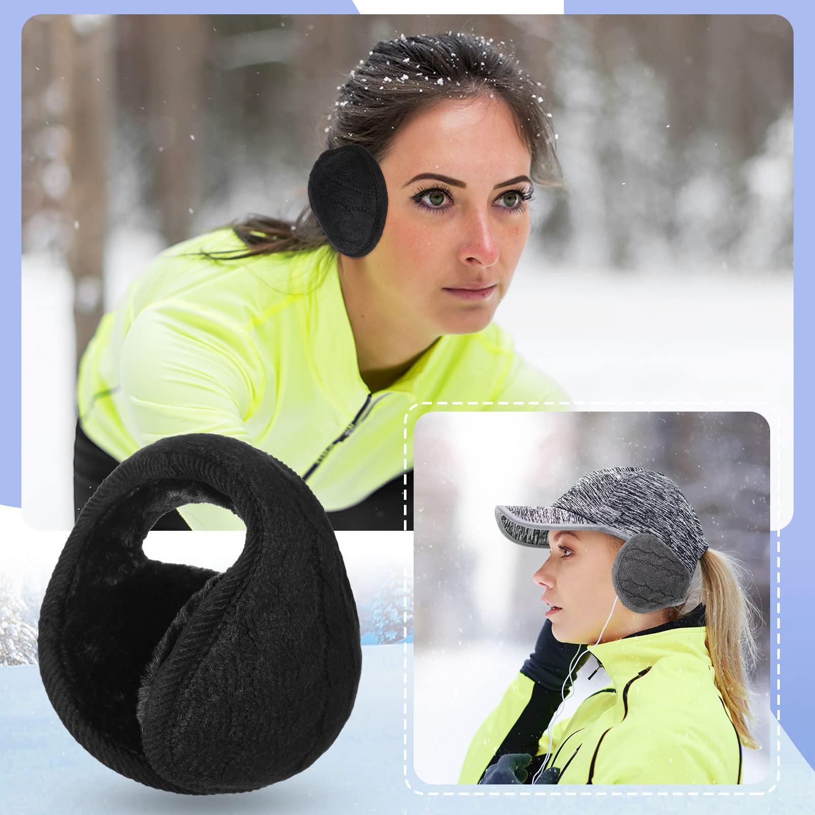 Syhood Foldable Ear Warmers Adjustable Knitted Earmuffs with Fuzzy Fleece Lining Unisex Furry Winter Earmuffs (Black, Grey, Heather Grey,3 Pieces), Adult size