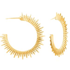 allison rose atelier – women’s spike earrings – 16k gold plated open c sun hoop earrings – cool earrings – spike hoops – gold boho statement earrings