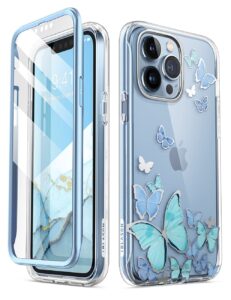 i-blason for iphone 13 pro case with built-in screen protector, [full body drop protection] slim stylish women girl shockproof phone case for iphone 13 pro, cosmo series, bluefly