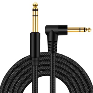 belipro 1/4 inch trs instrument cable 3ft, 6.35mm trs to 6.35mm trs stereo audio cable male to male right-angle-to-straight for electric guitar, bass, keyboard,mixer,amplifier,speaker,equalizer...