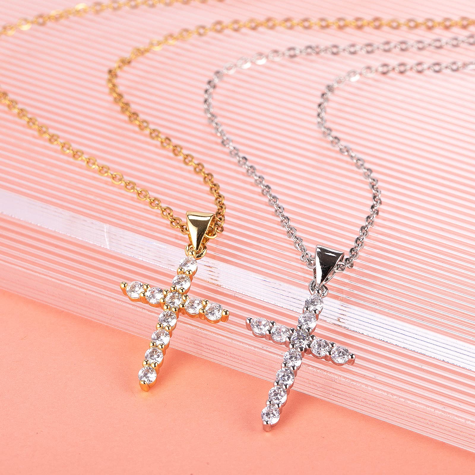 Nljihkure Cross Necklace for Women, 14K Gold Plated Personalized Cross Choker Necklace Gift Necklace Jewelry (Silver Plated)