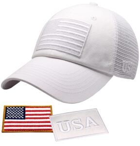 antourage american flag unconstructed hat for men and women twill mesh snapback baseball usa flag cap + 2 patriotic patches ((16) white classic mesh snapback)