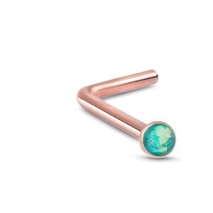 rose gold-tone 316l surgical steel lbend nose ring 2mm simulated faux teal opal 20g