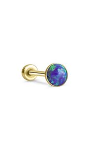 316 stainless steel yellow gold-tone threadless push pin nose ring labret monroe stud 3mm glued purple faux opal 16g